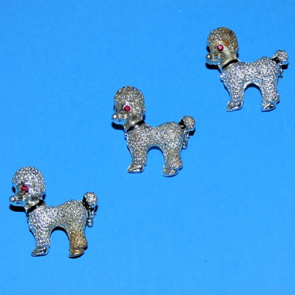 Jewelry | Vintage Standard Poodle Brooch Pin Lot Set Red Rhinestone Dog ...
